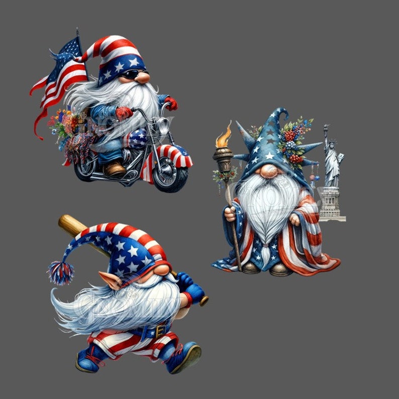 Patriotic Gnome Bundle, Watercolor Clipart, 15 PNG File, American ...