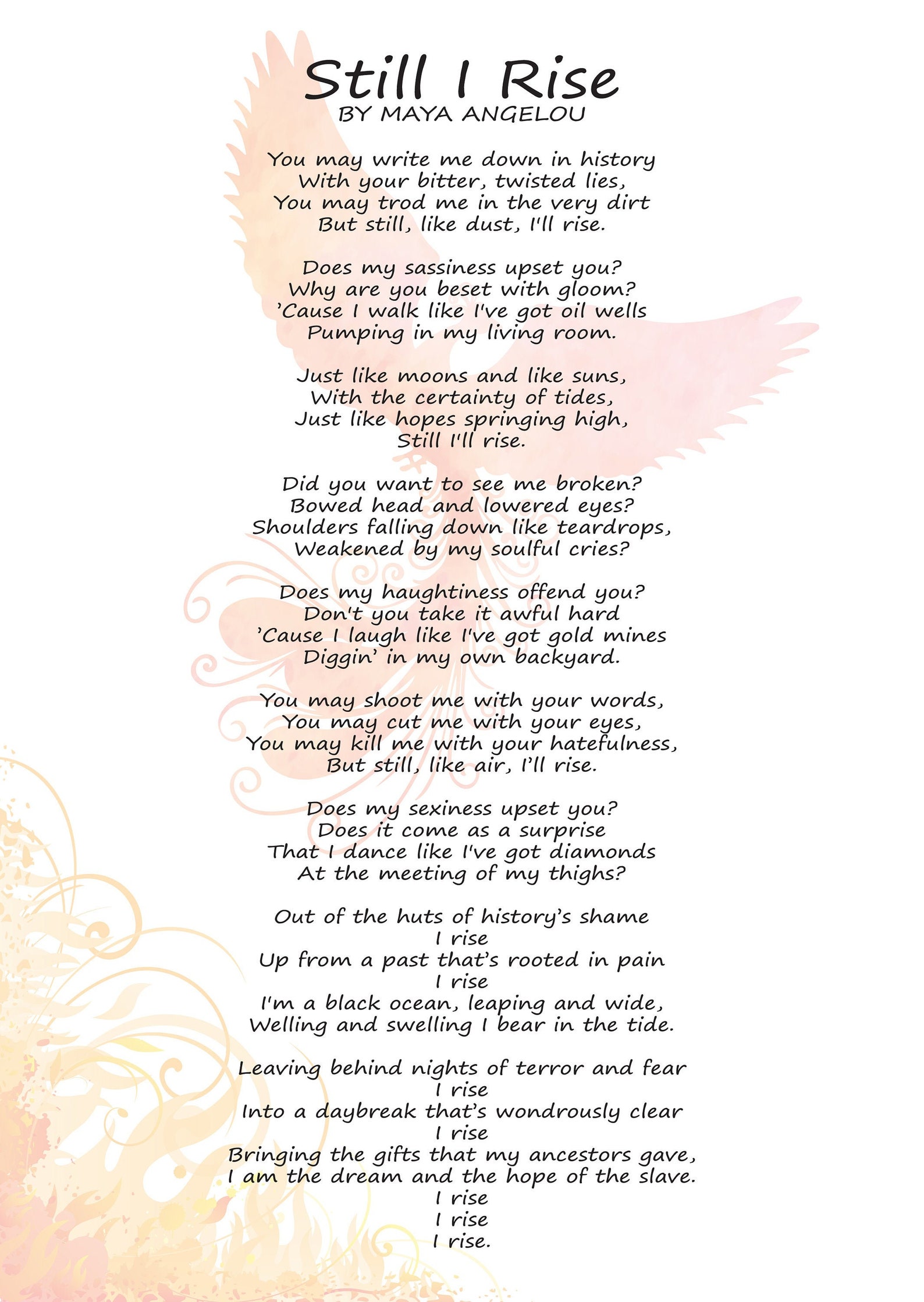 Maya Angelou Still I Rise Poem Instant Digital Download | Etsy