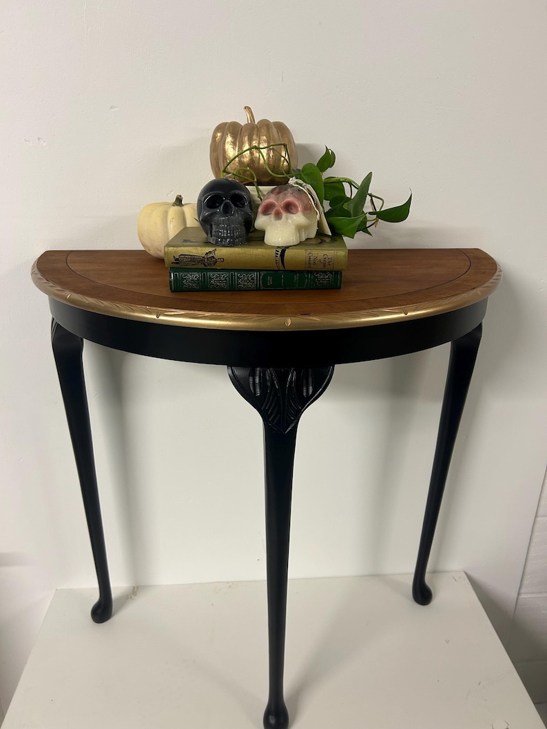 Half Moon Console Table Walnut Art Deco Side Occasional Semicircle End ...