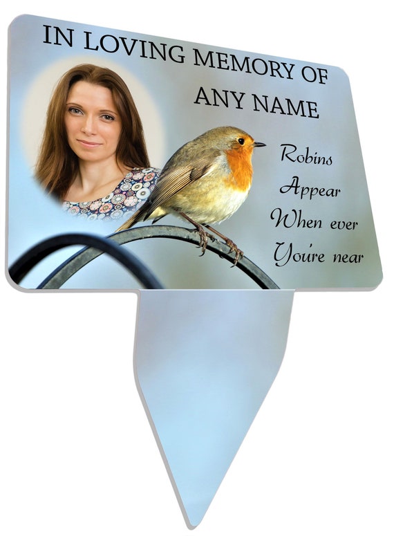 Your Photo Personalised Memorial Robin Plaque & Stake Spike. - Etsy