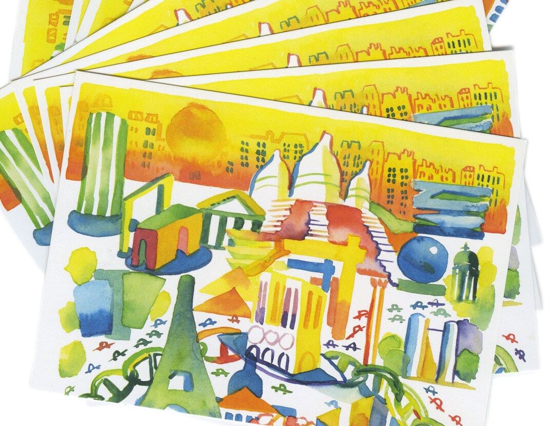 Watercolor Paris Map Postcards / Contemporary Stationary / Gift for ...
