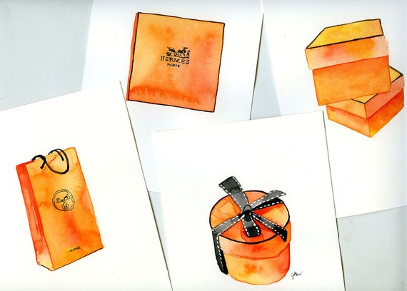 Hermes Boxes / 4 Original Watercolor Illustrations | Etsy