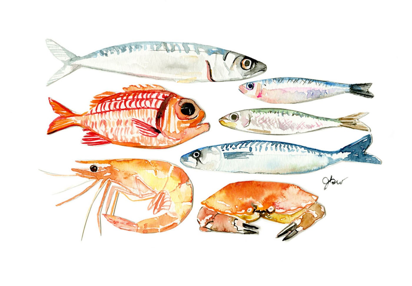 Friendly Fish: a Watercolor Food Digital Print for Any Kitchen Wall - Etsy