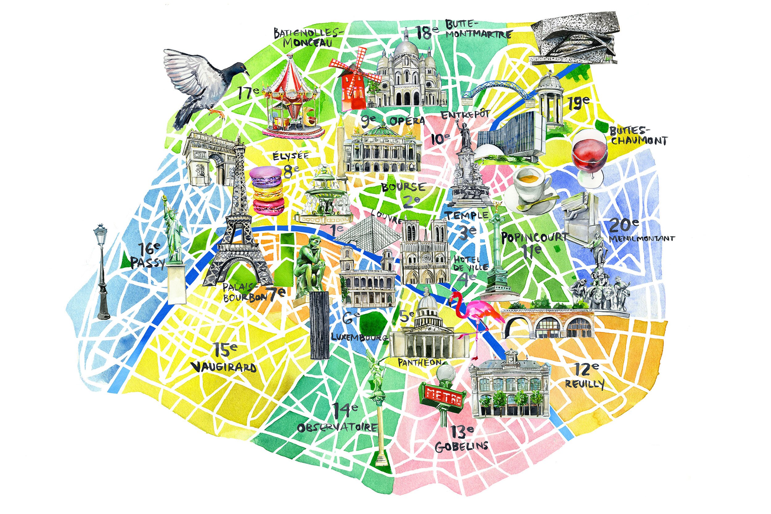 Paris Je T'aime! Watercolor Map of Paris / Limited Edition "paris in ...