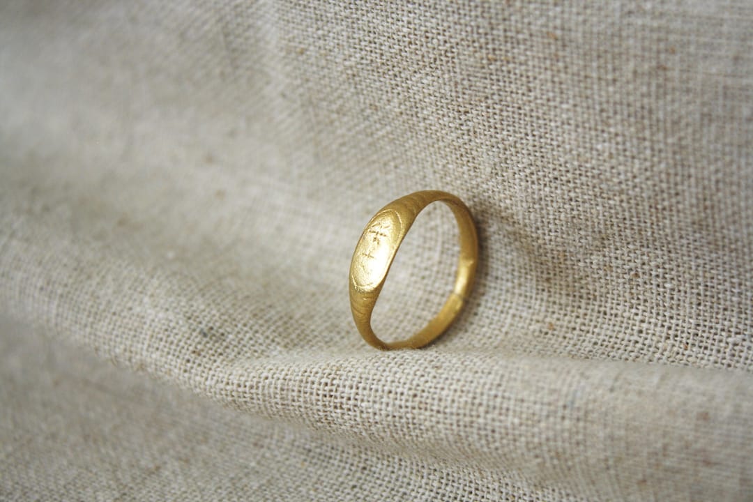 Solid Gold Wedding Band, Rustic Gold Wedding Band, Antique Wedding Band ...