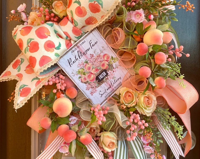 Peach Wreath, Peach Decor, Peach Decor for Home, Summer Wreath, Spring ...