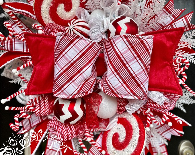 Christmas Wreath, Peppermint Wreath, Peppermint Decor, Peppermint Xmas ...