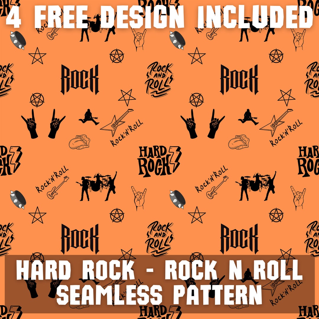 Hard Rock Seamless Pattern, Digital Download,wrapping Paper, Rock N ...