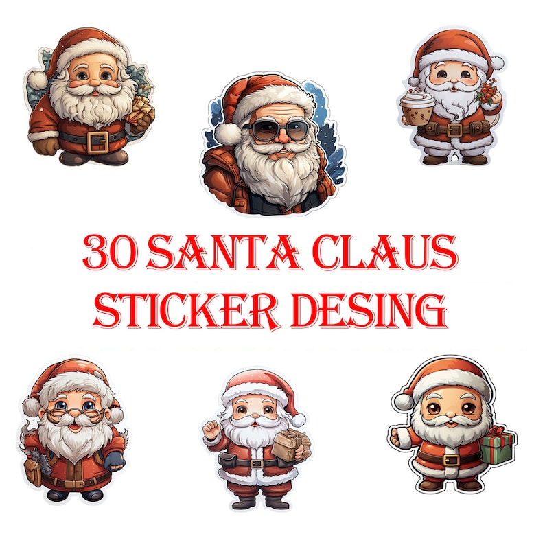 Santa Claus Sticker Design Set 30 Unique Christmas Stickers - Etsy