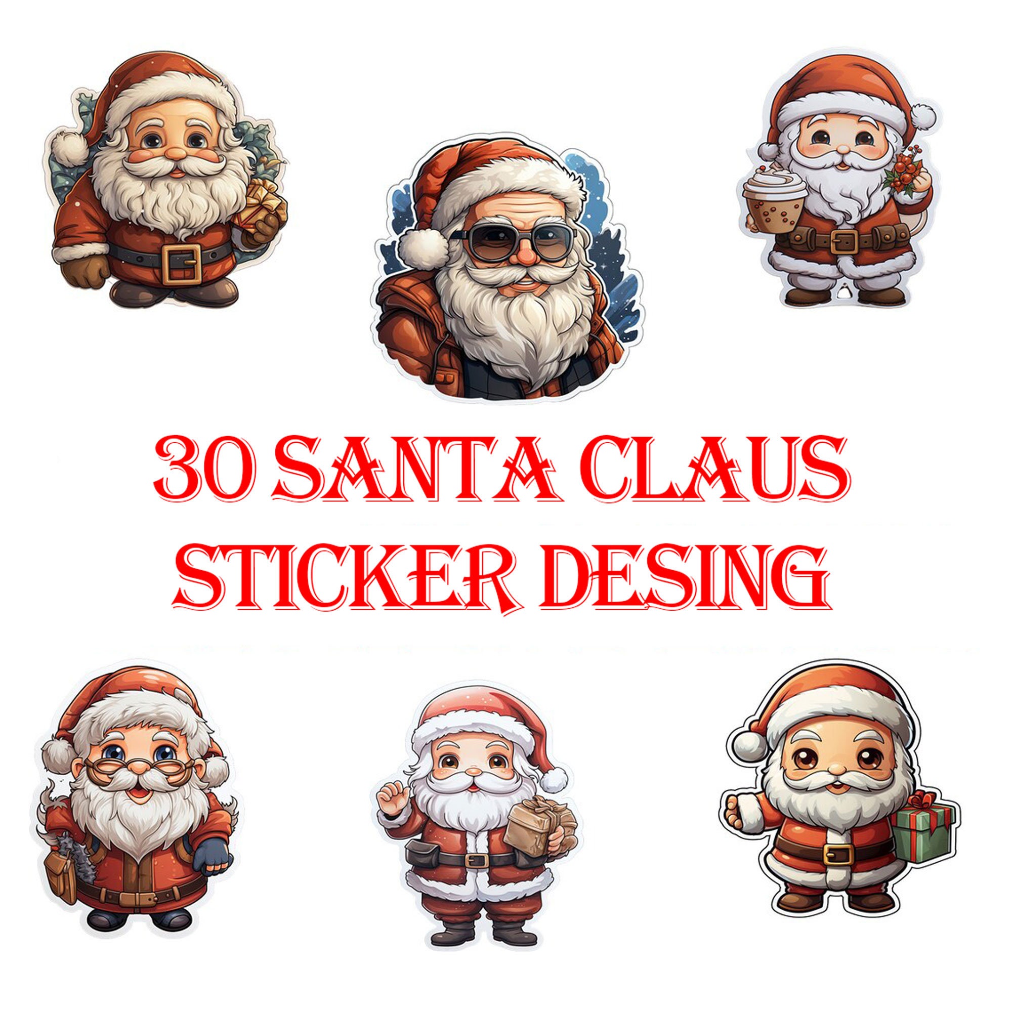 Santa Claus Sticker Design Set 30 Unique Christmas Stickers - Etsy