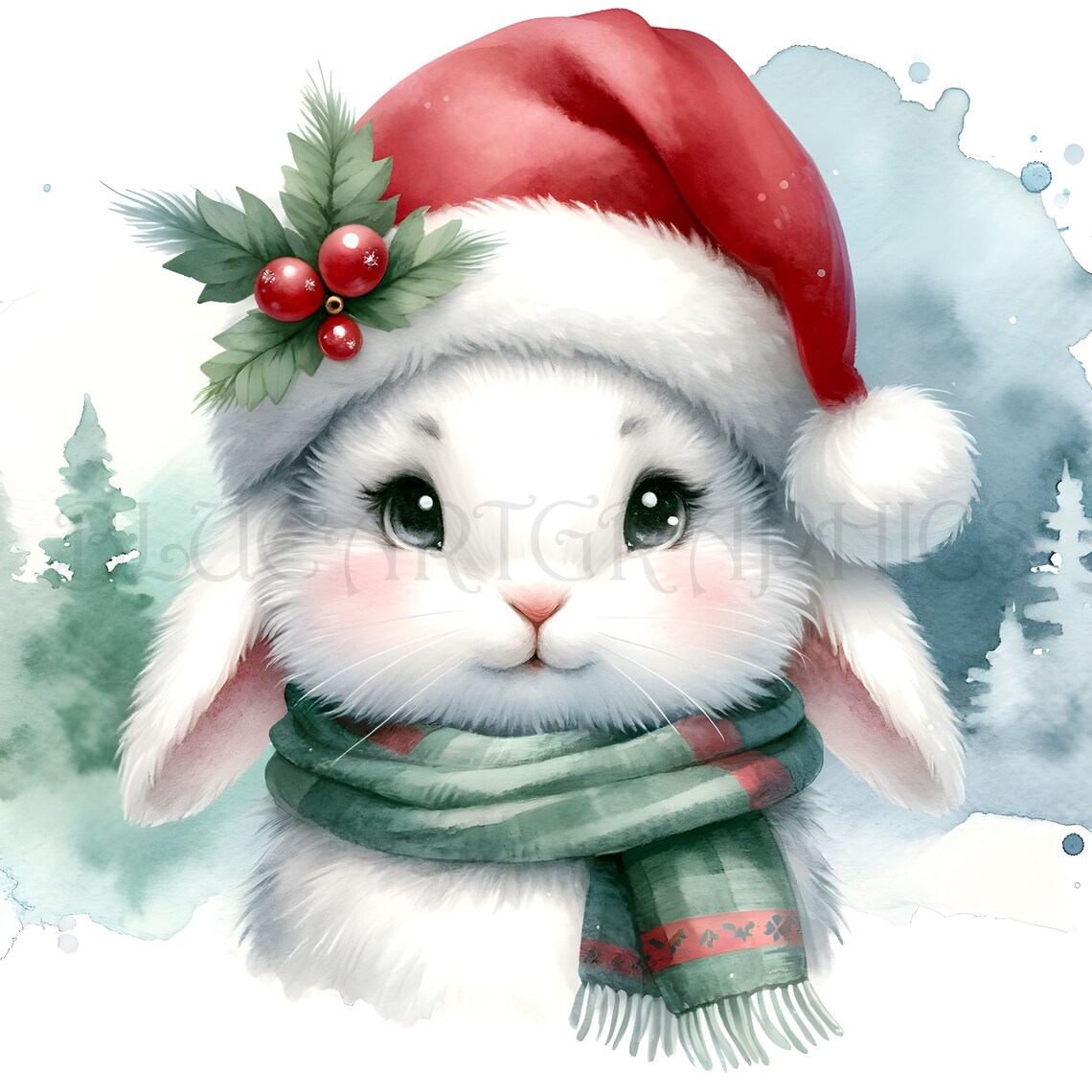 10 Files Cute Christmas Rabbit Clipart Bundle 10 High Quality Clipart ...