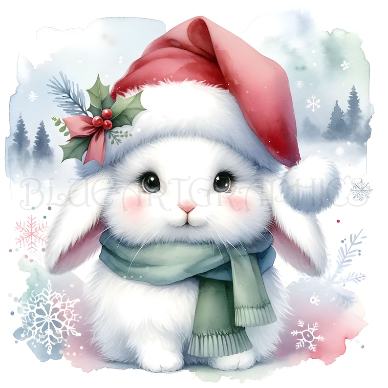 10 Files Cute Christmas Rabbit Clipart Bundle 10 High Quality Clipart ...