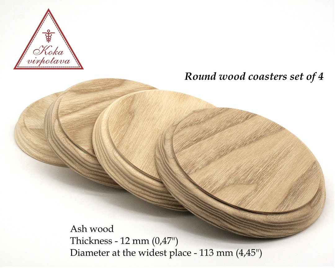 Coasters Set of 4 Pcs. Round Wooden Coasters Turn Wood Coasters Kitchen ...