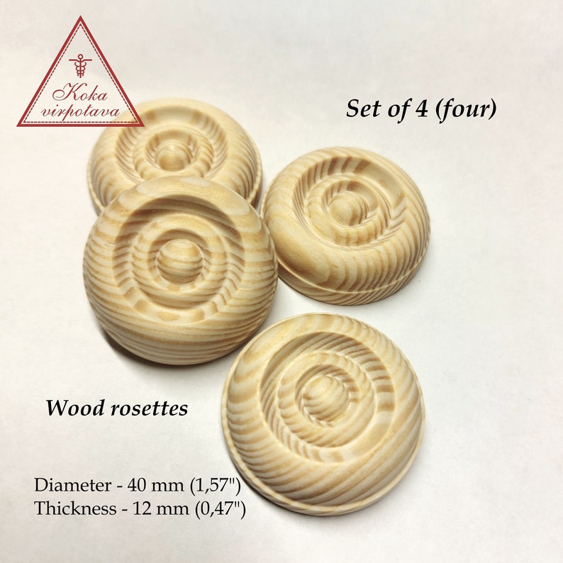 Set of 4 Rosettes Turn Wood Rosettes Furniture Decor Rosette Applique ...