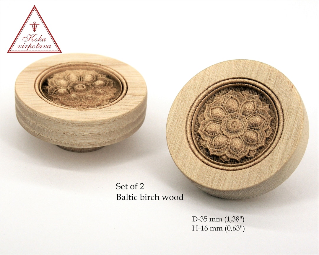 Set of 2 Cabinet Knobs Furniture Knobs Wood Laser Engraved Wooden Knobs ...