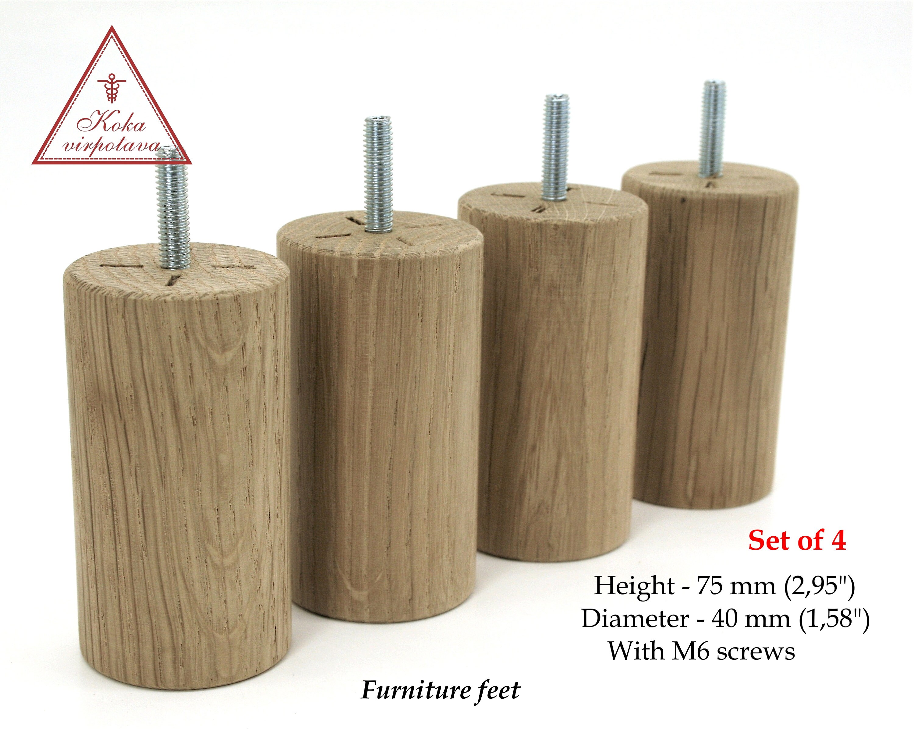 Set of 4 Furniture Legs Cylinder Wooden Legs With M6 Screws Sofa Legs ...