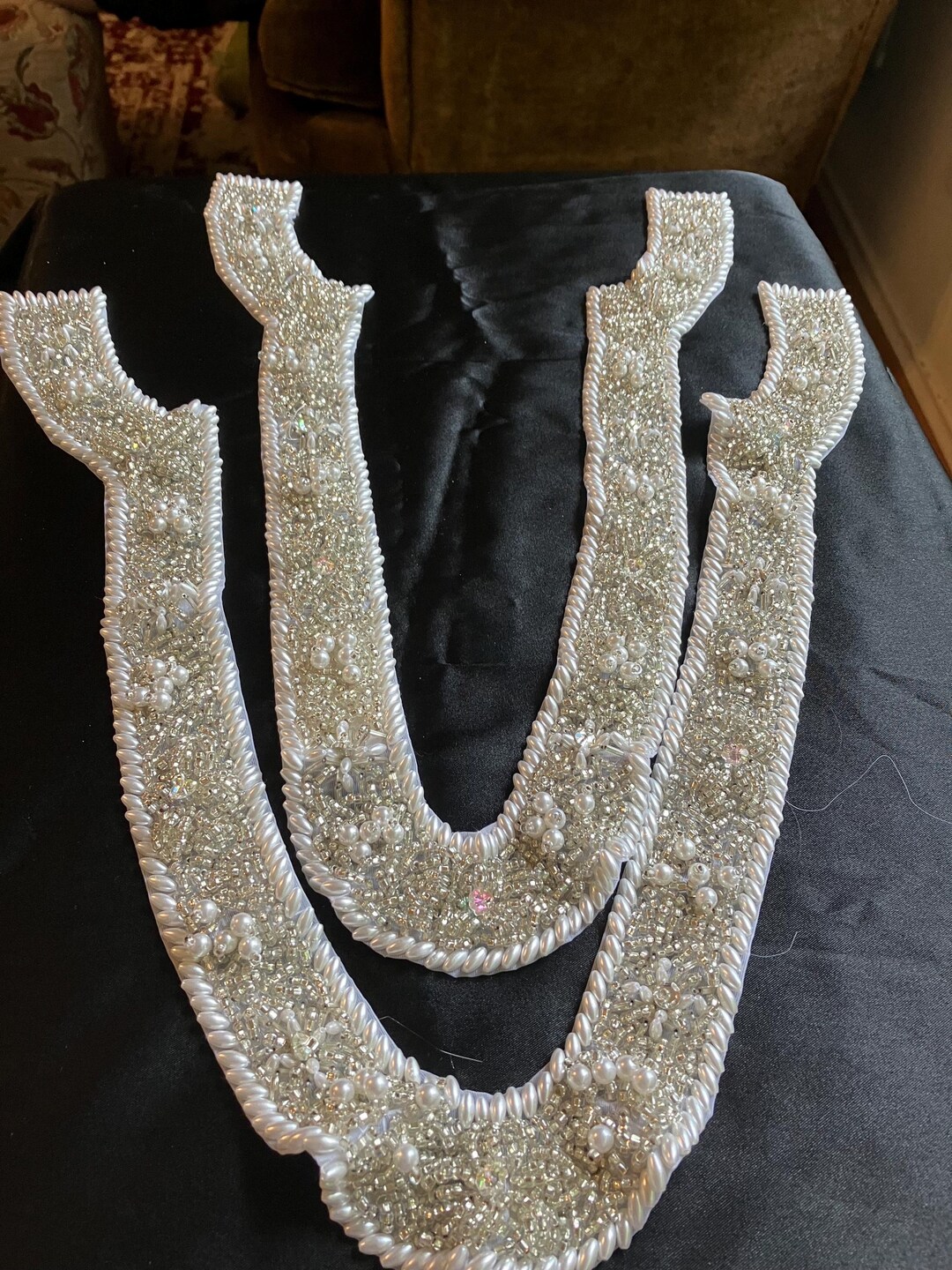 Vintage Cream Pearl White Beaded Sew-on Collar, Bridal Collar, Neckline ...