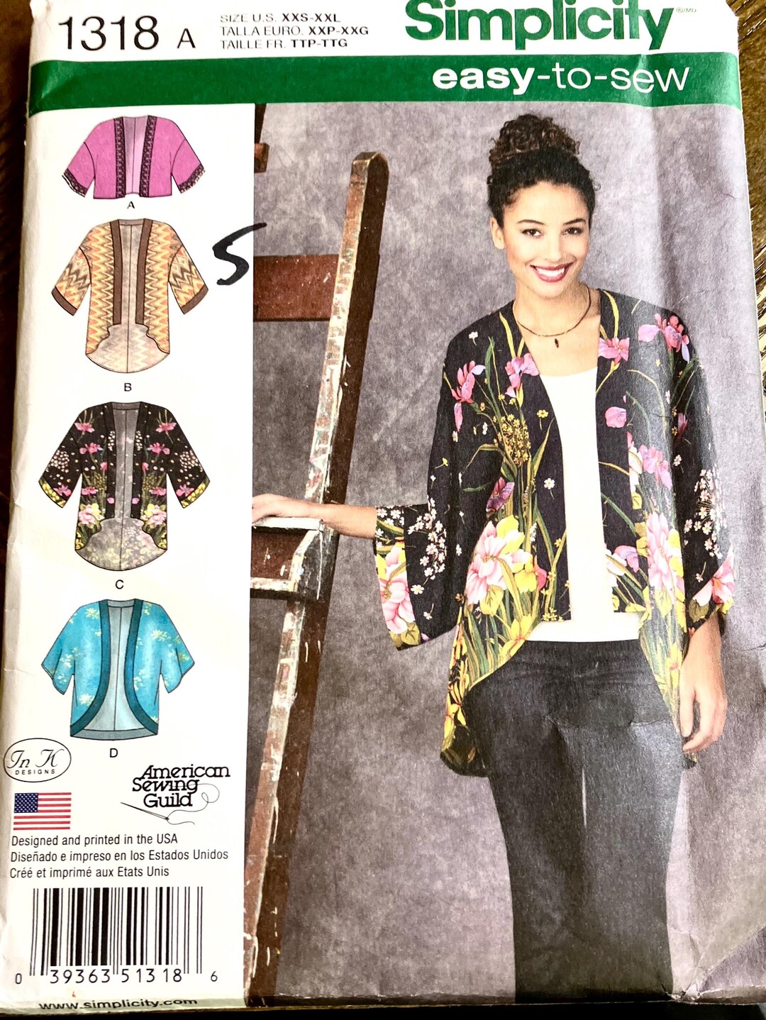 Simplicity “EASY SEW” Kimono Jacket Pattern Number 1318-A Size Xxs-xxl ...