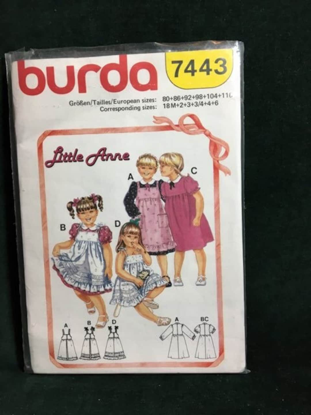 Burda Pattern #7443 for Girls, Little Anne Dresses, Dress Size 18 ...