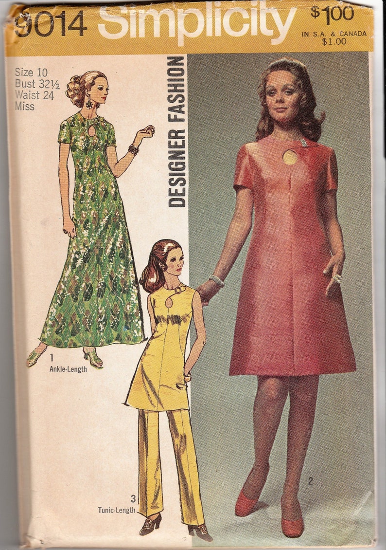 Simplicity 9014 VINTAGE Designer Dress Pattern in 2 Lengths, Tunic and ...