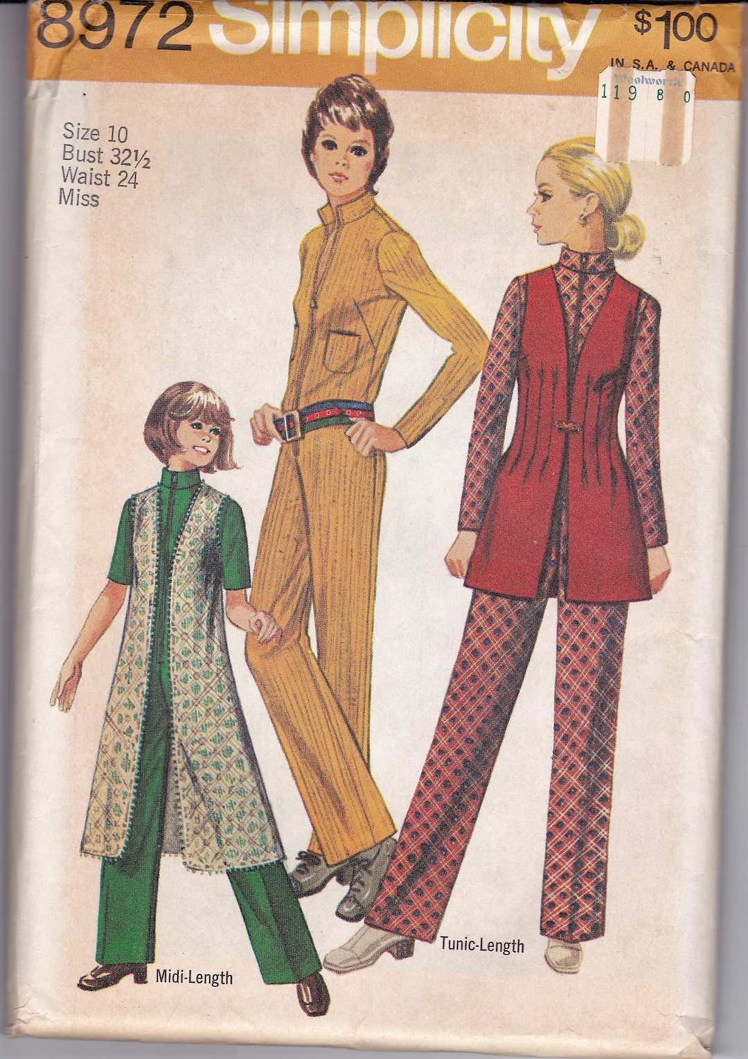 Simplicity Pattern #8972, Vintage Easy Jumpsuit and Vest Pattern, Size ...