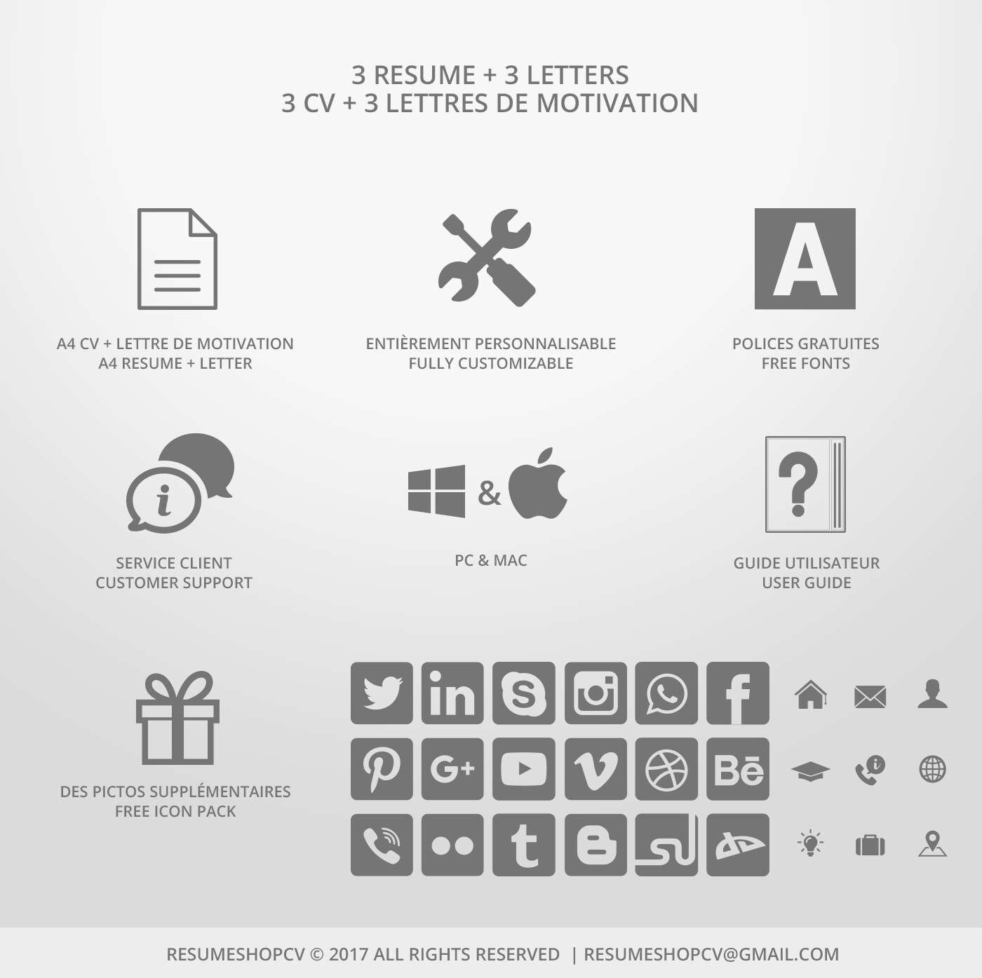 3 CV / Professional Resume, Modern and Graphic + 3 Letters + Pack of ...