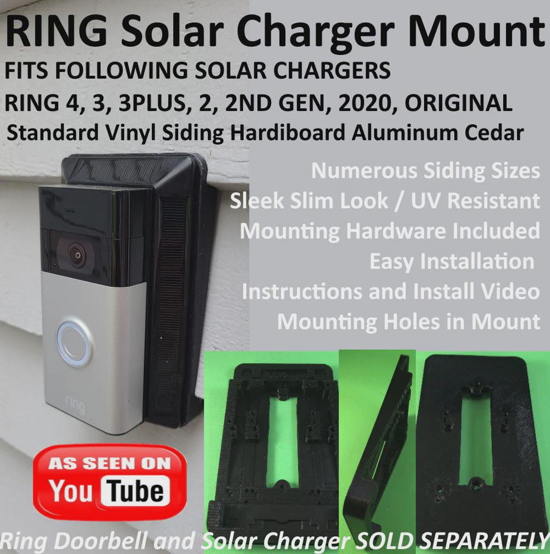 Solar Charger MOUNT for Ring Original, Ring 2, 2nd Gen (2020), 3, Video ...