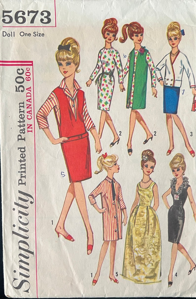 Vintage 1964 Simplicity #5673, Barbie Doll Wardrobe Sewing Pattern ...