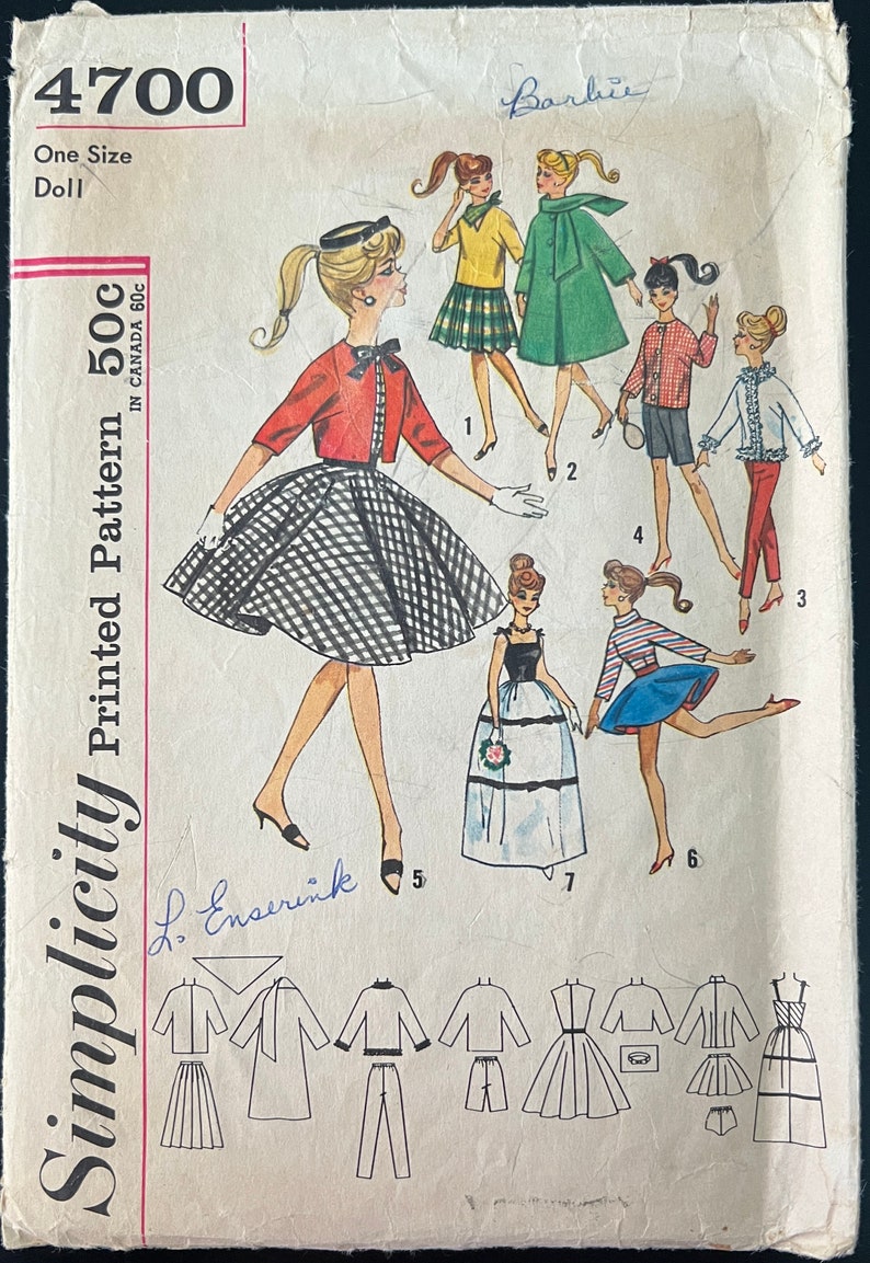 1962 / Simplicity 4700 / Weekend Wardrobe for Barbie / Cut Complete - Etsy