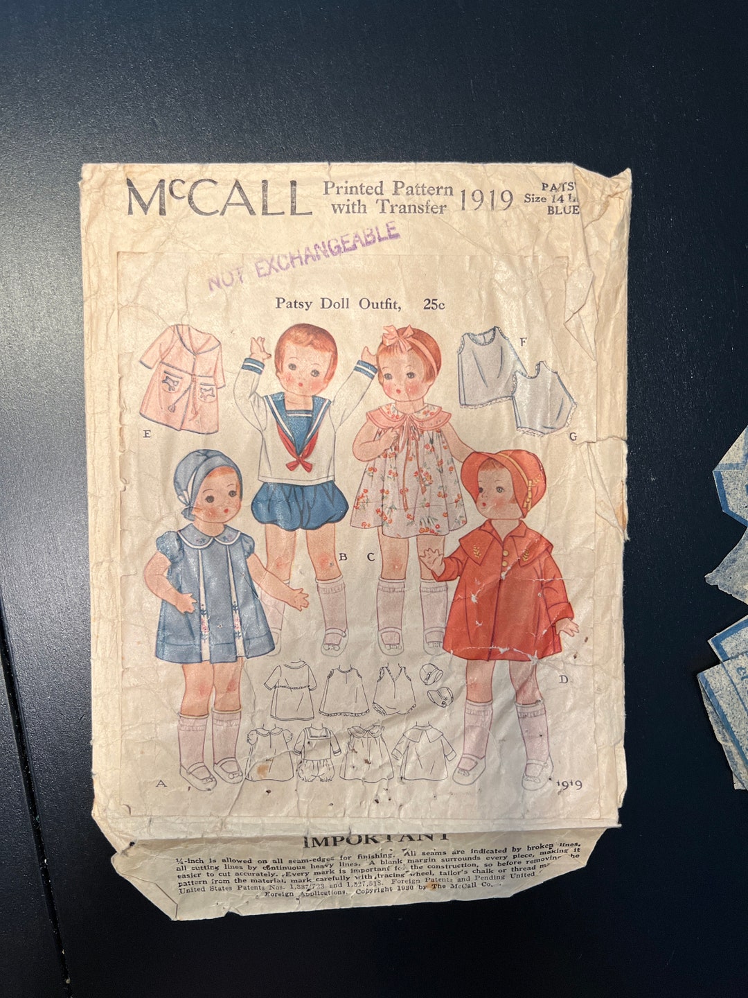 1931 / Mccall Pattern 1919 / Patsy Dolly Outfits / Partial Pattern - Etsy