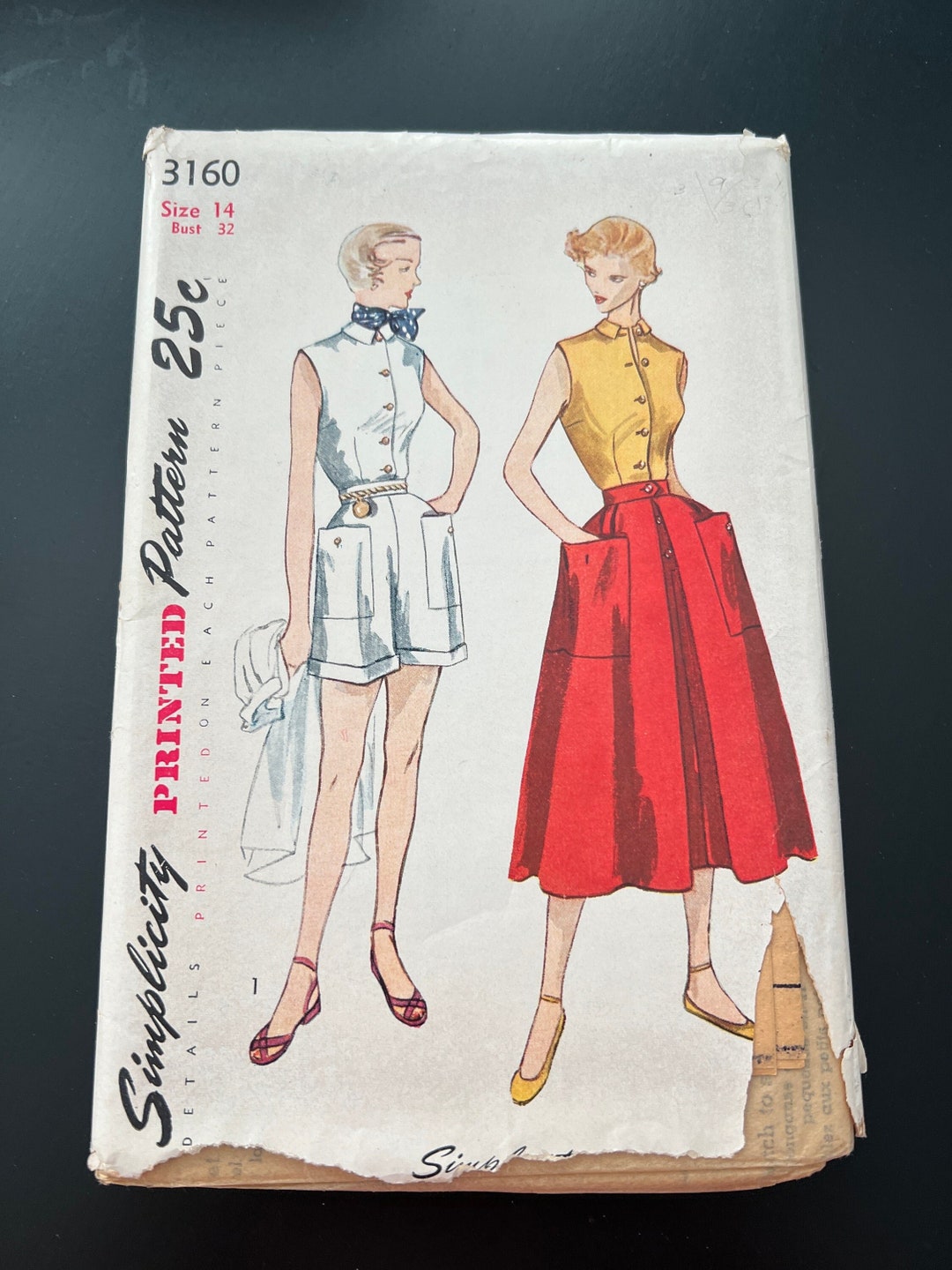 1940s Vintage Simplicity Printed Pattern 3160 UC/FF Size 14 - Etsy