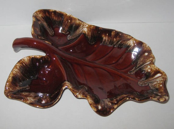 Hull Brown Drip Large Leaf Dish Oven Proof USA Home & Living Dining ...