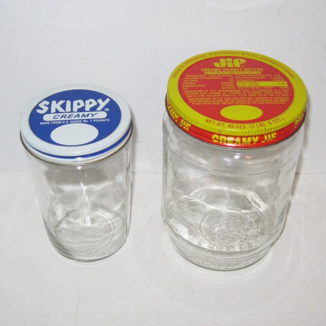 2 Vintage Glass Peanut Butter Jars Skippy Jif - Etsy