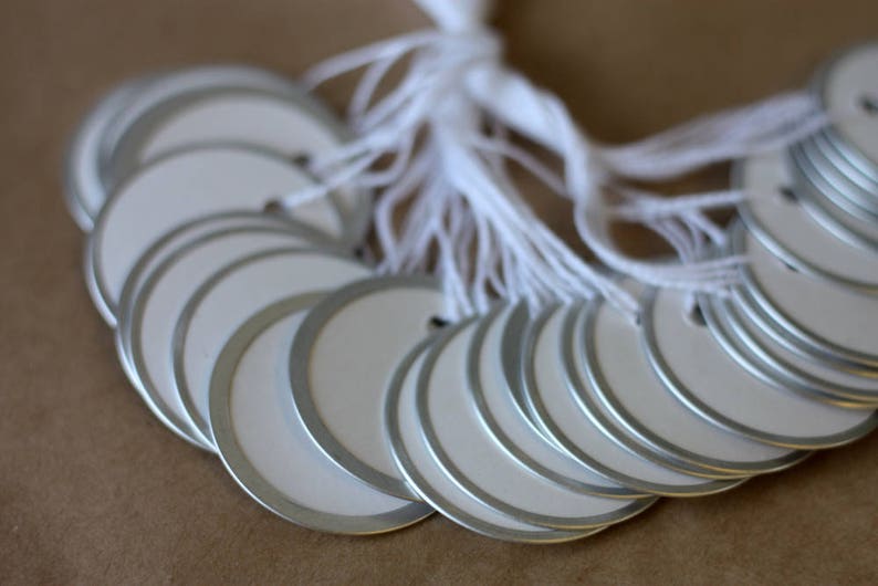 50 metal rimmed circle tags 1 1/4 round paper tags with | Etsy