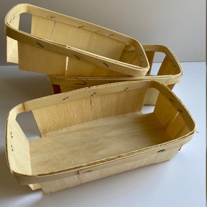 Set of 4 Natural Wood Slat Quart Size Till Baskets, Berry Basket ...