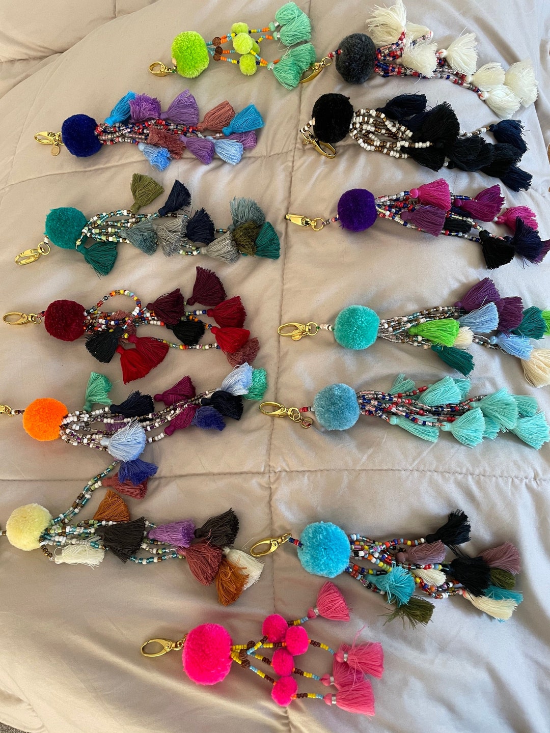 Boho Pom Pom Tassel Bag Charm, Women's Accessory - Etsy