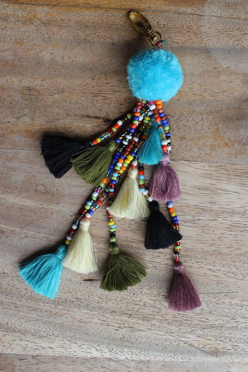 Boho Pom Pom Tassel Bag Charm, Women's Accessory - Etsy