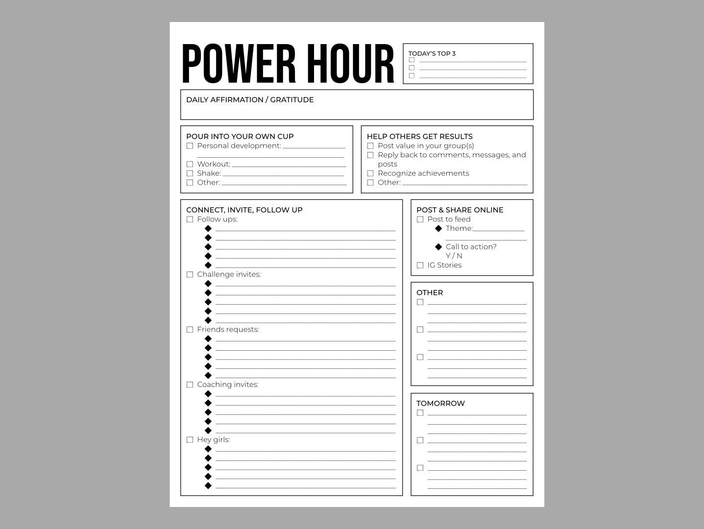 Power Hour Planner Download Black | Etsy