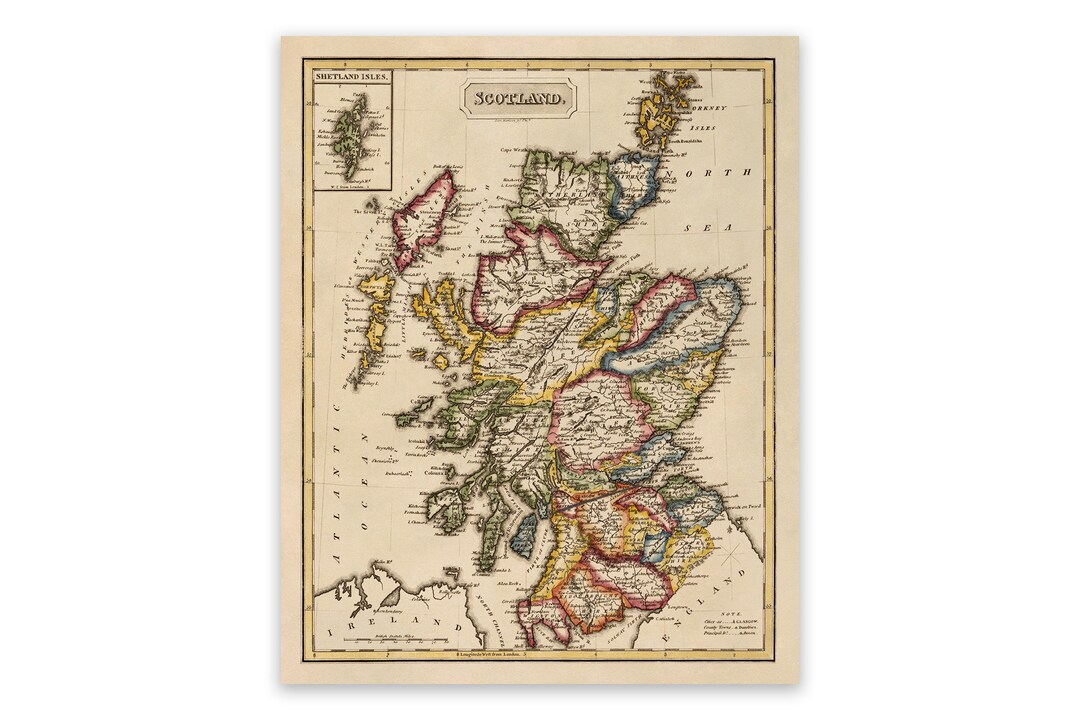 Old Map of Scotland, 19th Century Cartography Decor, Vintage Style ...