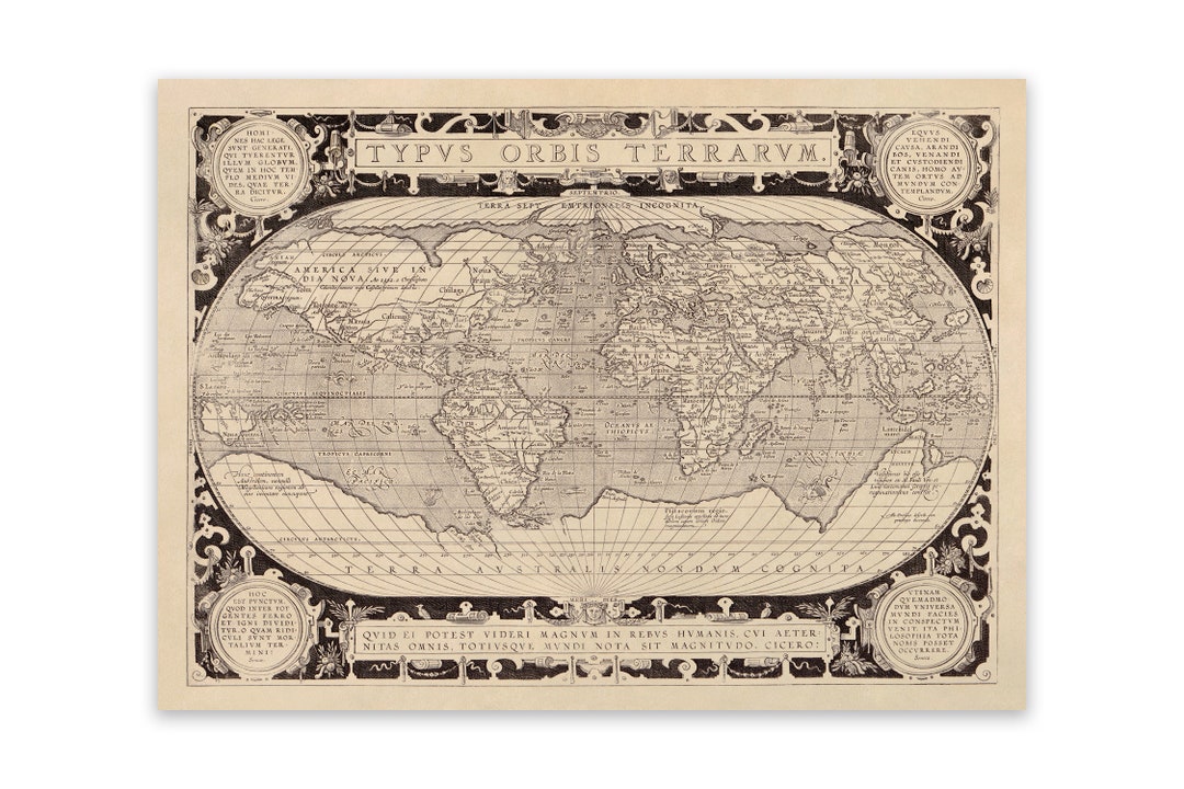 Antique Map of the World, 17th Century Cartography Decor, Vintage Style ...