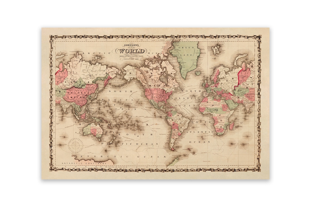 Old 19th Century Map of the World, Vintage Style Print Circa 1800s, 3 ...