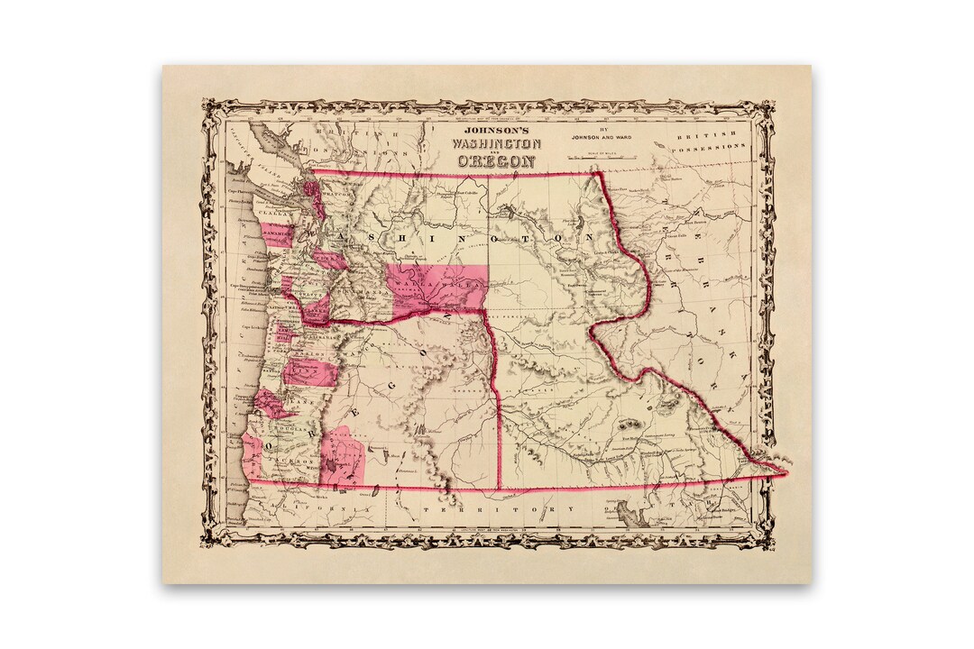 Antique Washington State Map, Vintage Style Print Circa 1800s - Etsy