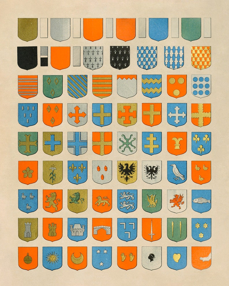Medieval Coat of Arms Art Print: European Heraldry Chart, AM135 - Etsy ...