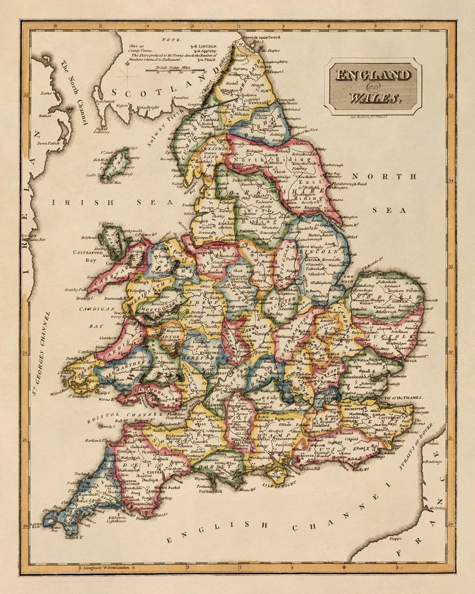 Mapa de Inglaterra y Gales Alrededor de 1817 1800s Old | Etsy
