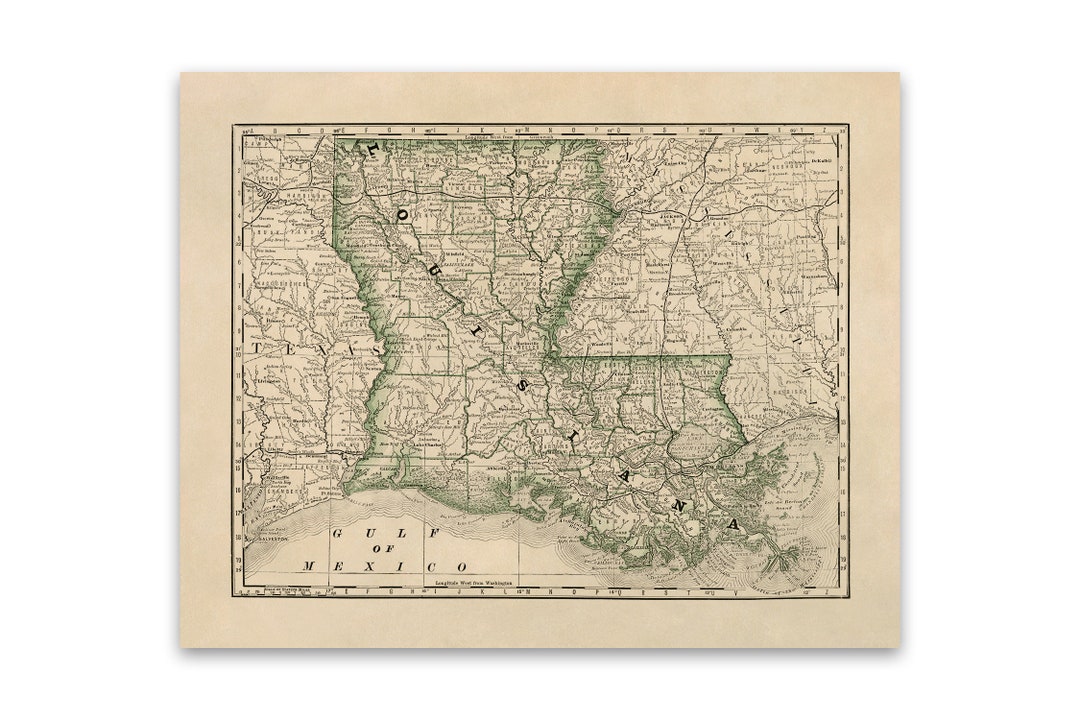 Old Louisiana State Map, Vintage Style Print Circa 1800s - Etsy