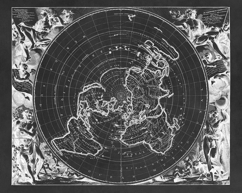 Antique Planisphere Flat Earth World Map Vintage Style Print - Etsy