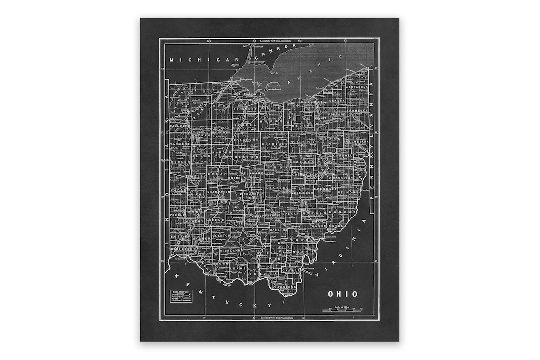 Old Map of Ohio, 19th Century Cartography Decor, Vintage Style Print ...