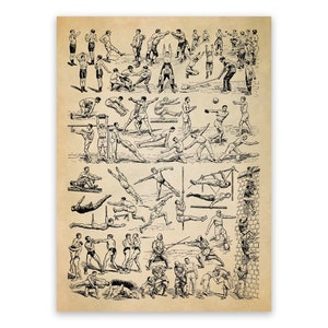 Vintage Exercise Chart Print: Old Sports Fitness Techniques, AM125 - Etsy