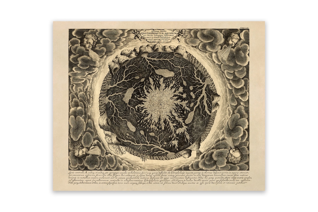 Subterranean Oceans Hollow Earth Map, Vintage Style Print Circa 1600s ...