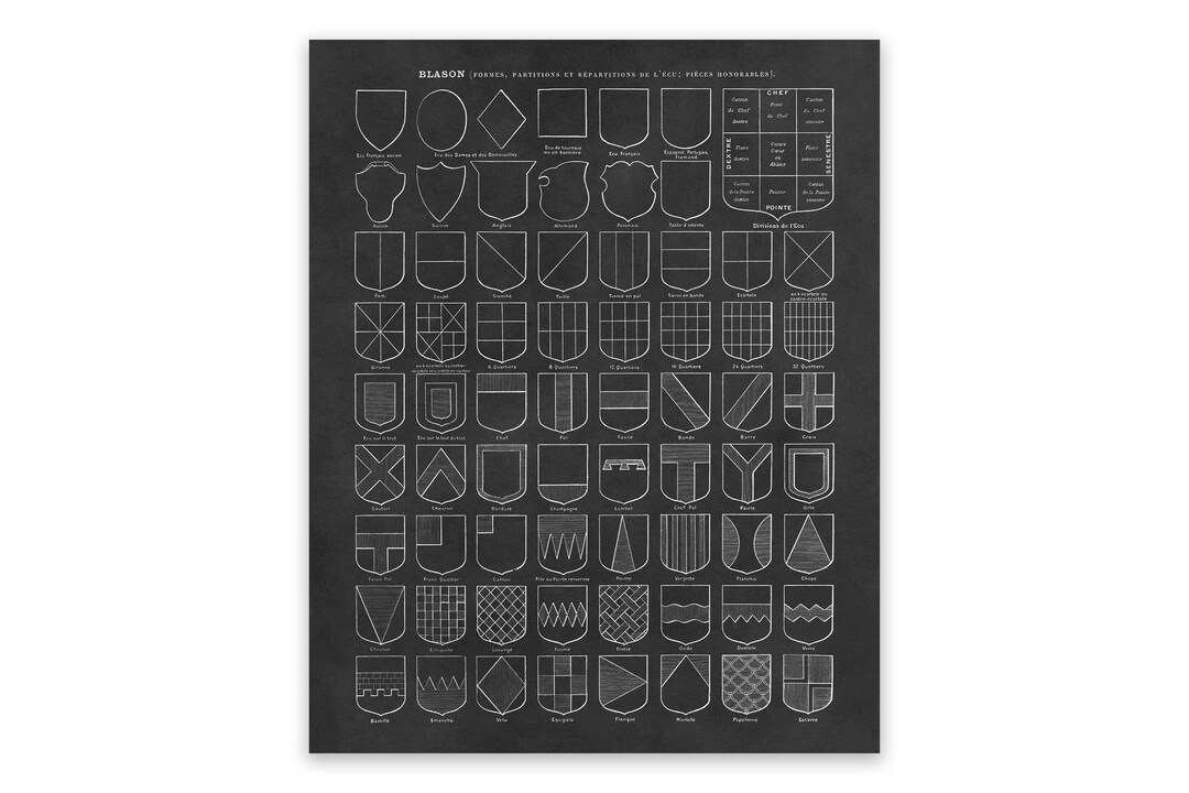 Medieval Coat of Arms Illustration Print, Antique Heraldry Artwork ...